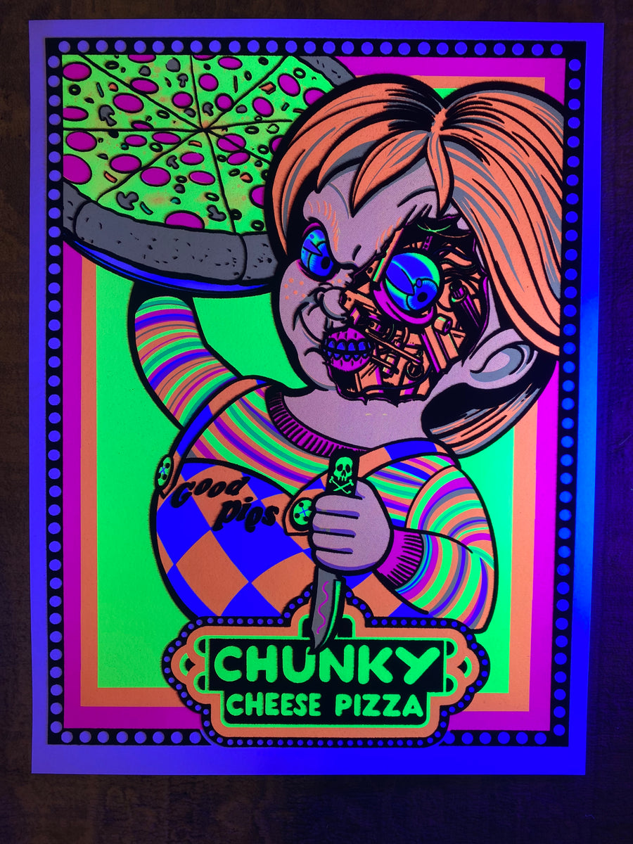 "Chunky Cheese Pizza" BlackLight Parody Print – One Man Riet